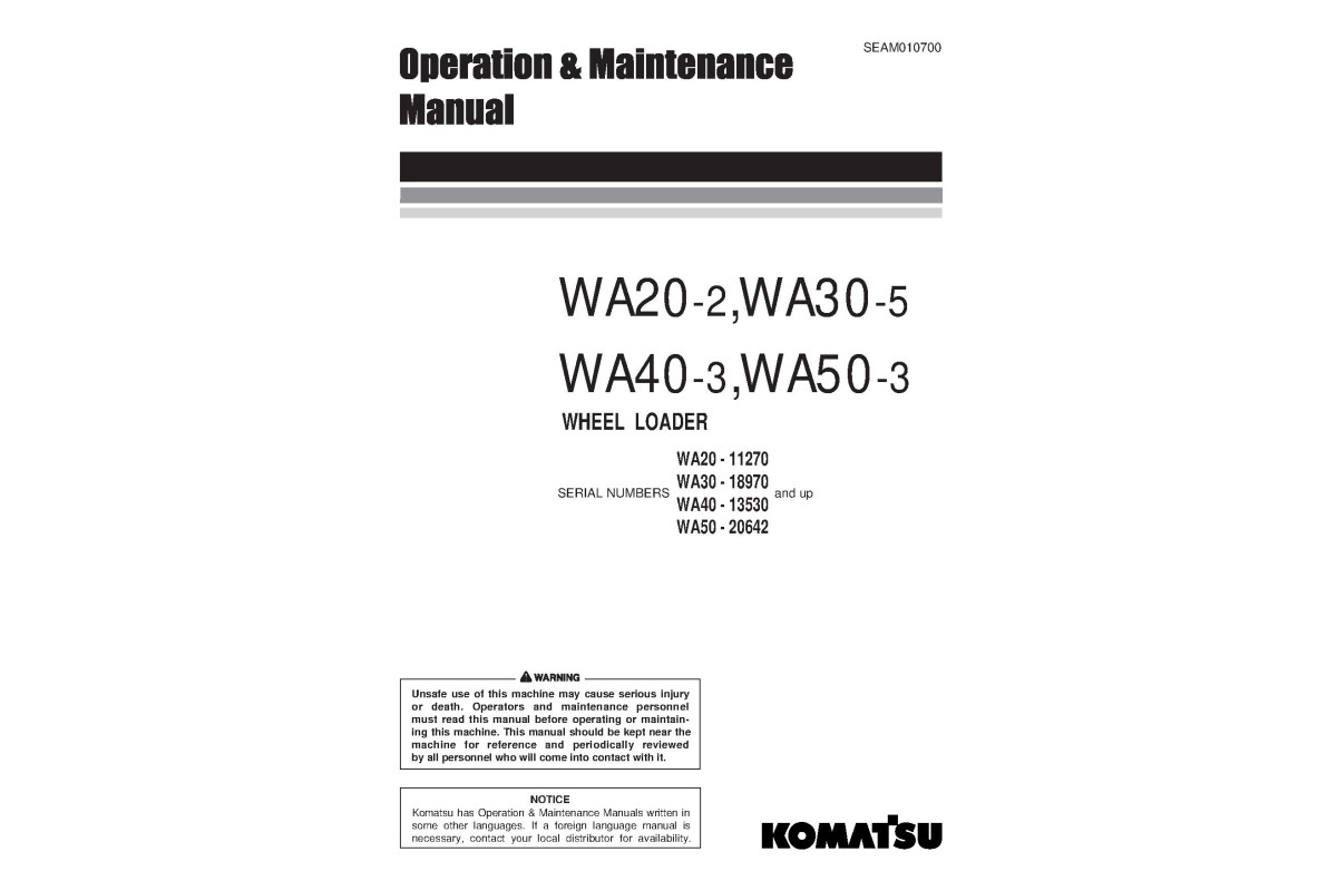 Komatsu WA20-2, WA30-5, WA40-3 and WA50-3 4WD Wheeled Loaders (Japan ...