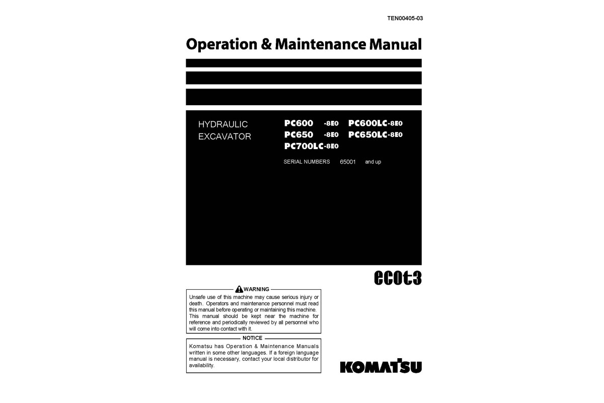 Komatsu PC600-8, PC600LC-8, PC650-8, PC650LC-8, PC700LC-8 (SN:65001 ...